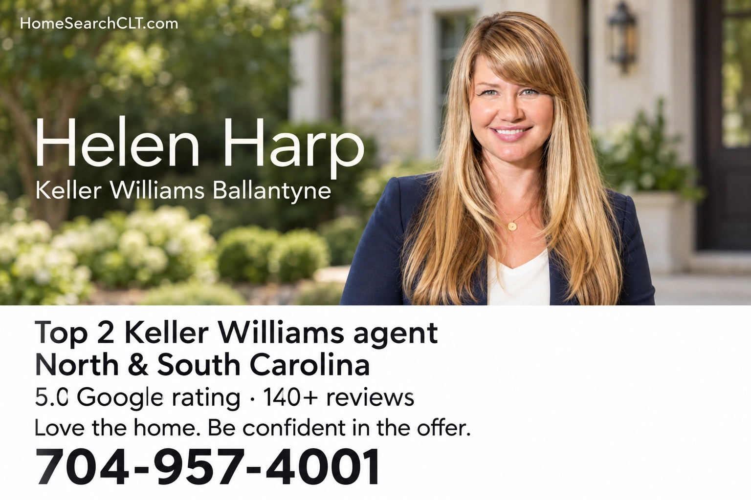 Helen Harp, Keller Williams Ballantyne, outdoors. HomeSearchCLT.com.