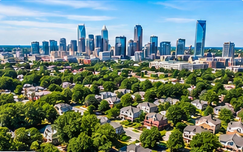 Charlotte skyline above leafy residential neighborhoods