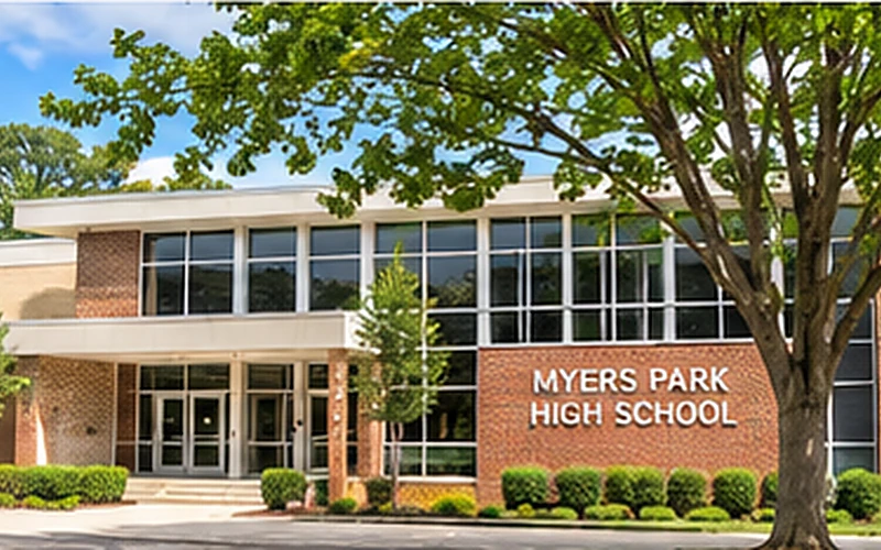Exterior of Myers Park High School in Charlotte